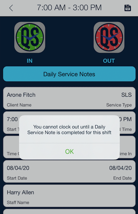 QSP Daily service note clock out restriction - QuickSolvePlus | SLS - ILS Scheduling and ...
